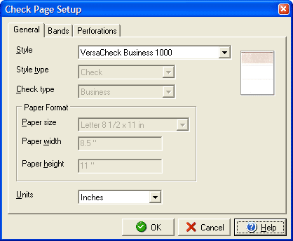 Check Page Setup - General